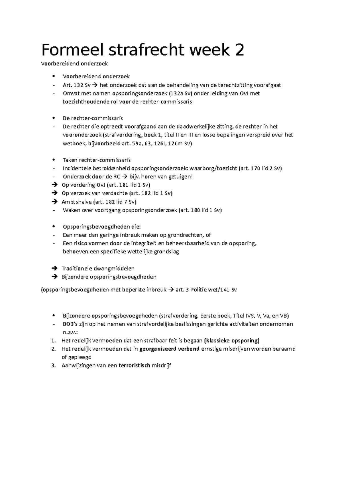 Formeel Strafrecht - Week 2 Voorbereidend Onderzoek en Opsporing ...