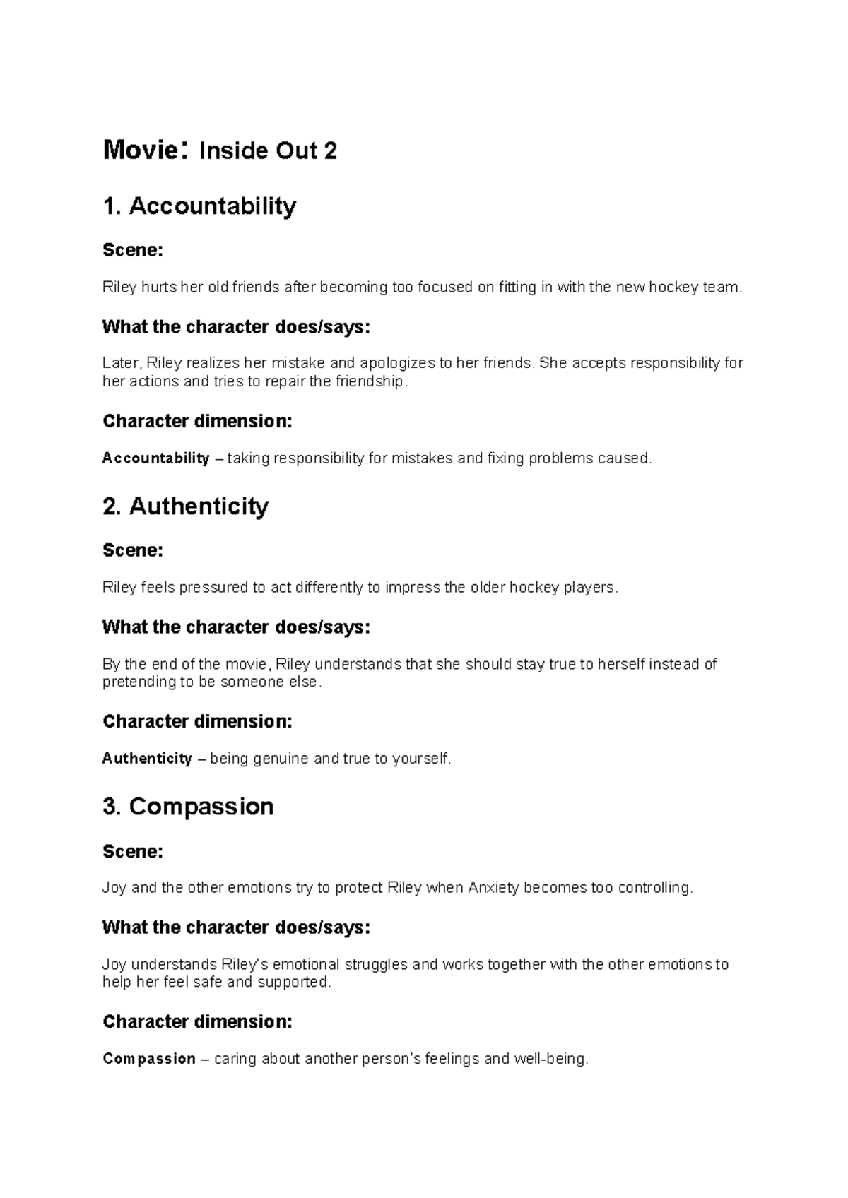 Movie Analysis: Inside Out 2 - Character Dimensions and Lessons - Studocu