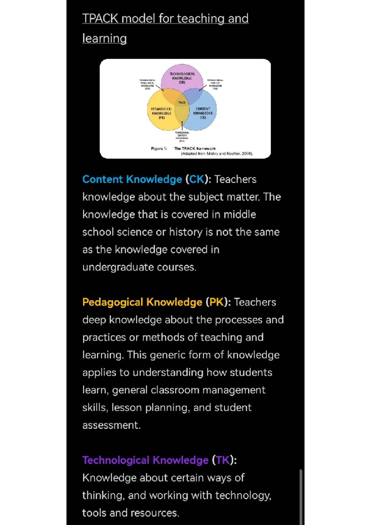 TPACK Model for Teaching and Learning: A Comprehensive Overview - Studocu