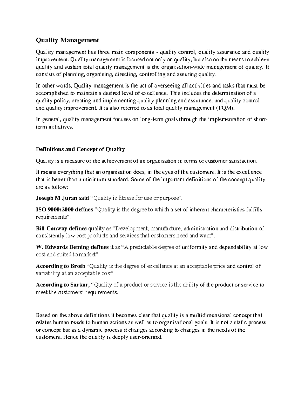 Quality Management Concepts and Practices: Ensuring Excellence - Studocu