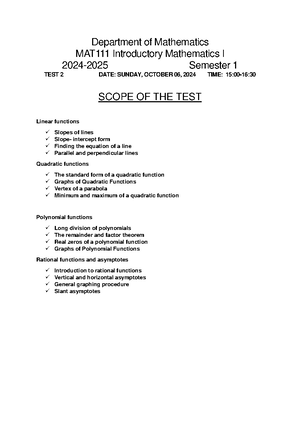 introductory to mathematics - MAT111 - UB - Studocu