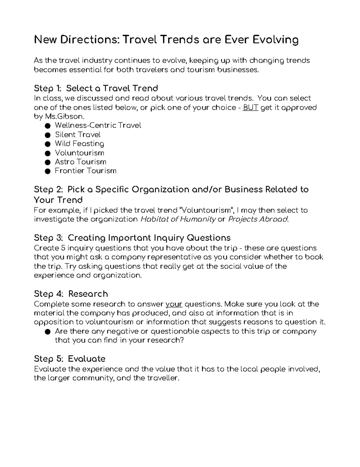 Assignment Travel Trends are Ever Evolving - New Directions: Travel ...