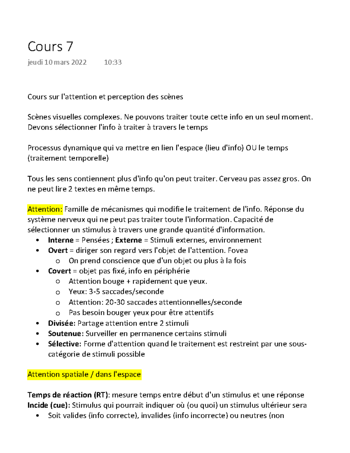 Cours 7 Notes de cours Psychologie de la perception - Cours sur l ...