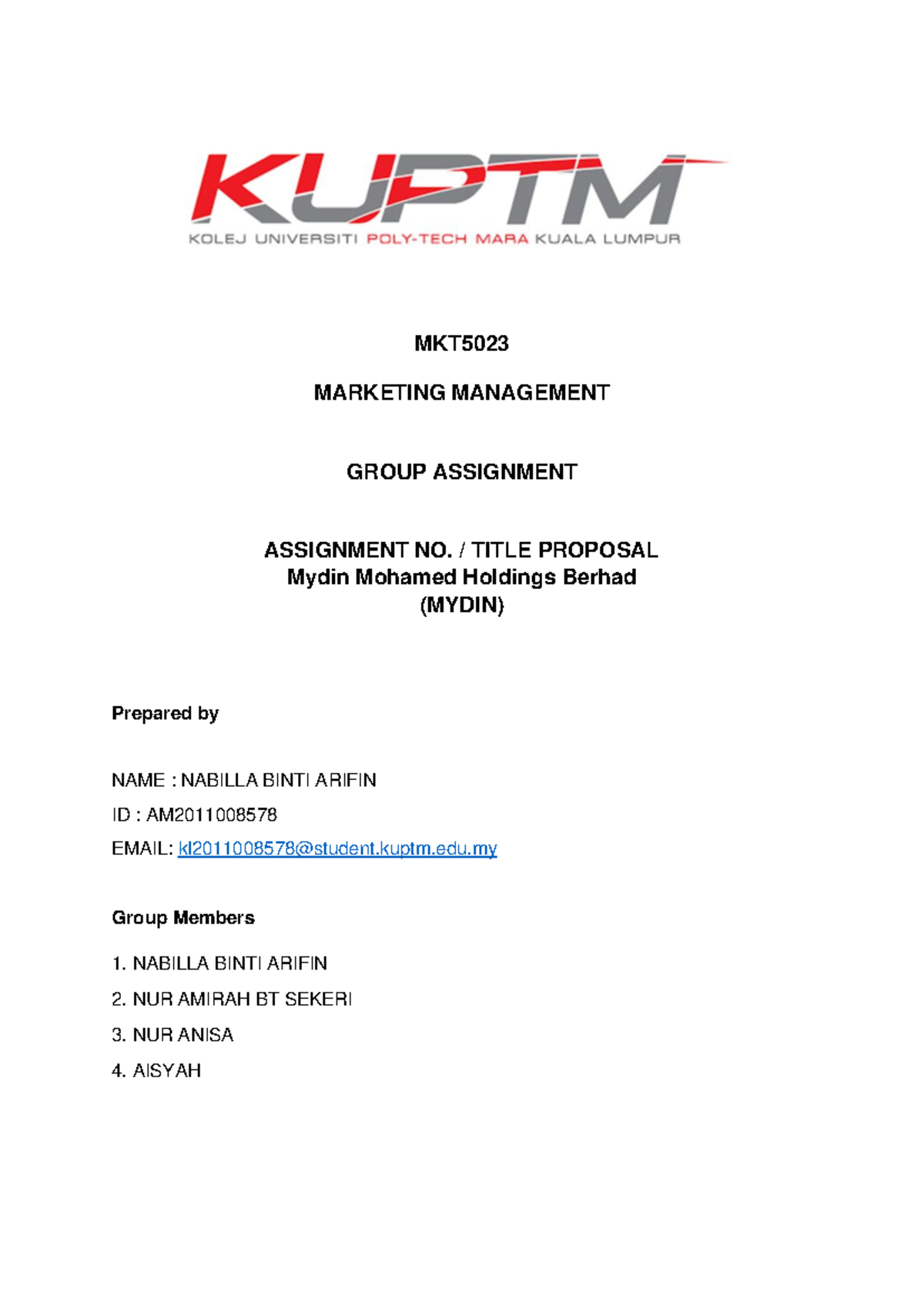 **MKT Marketing Plan for Mydin: Strategies & SWOT Analysis** - Studocu