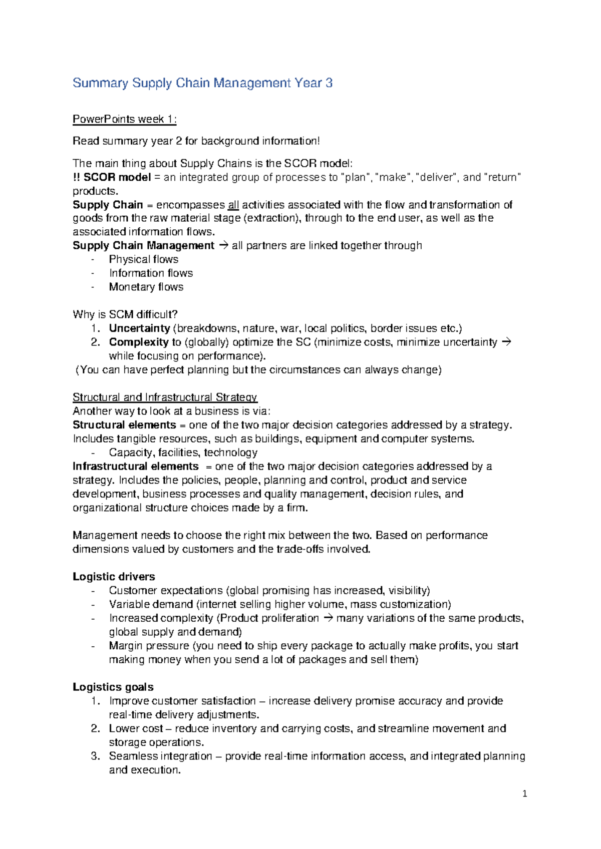 Supply Chain Management Overview - Year 3 Summary & Key Concepts ...