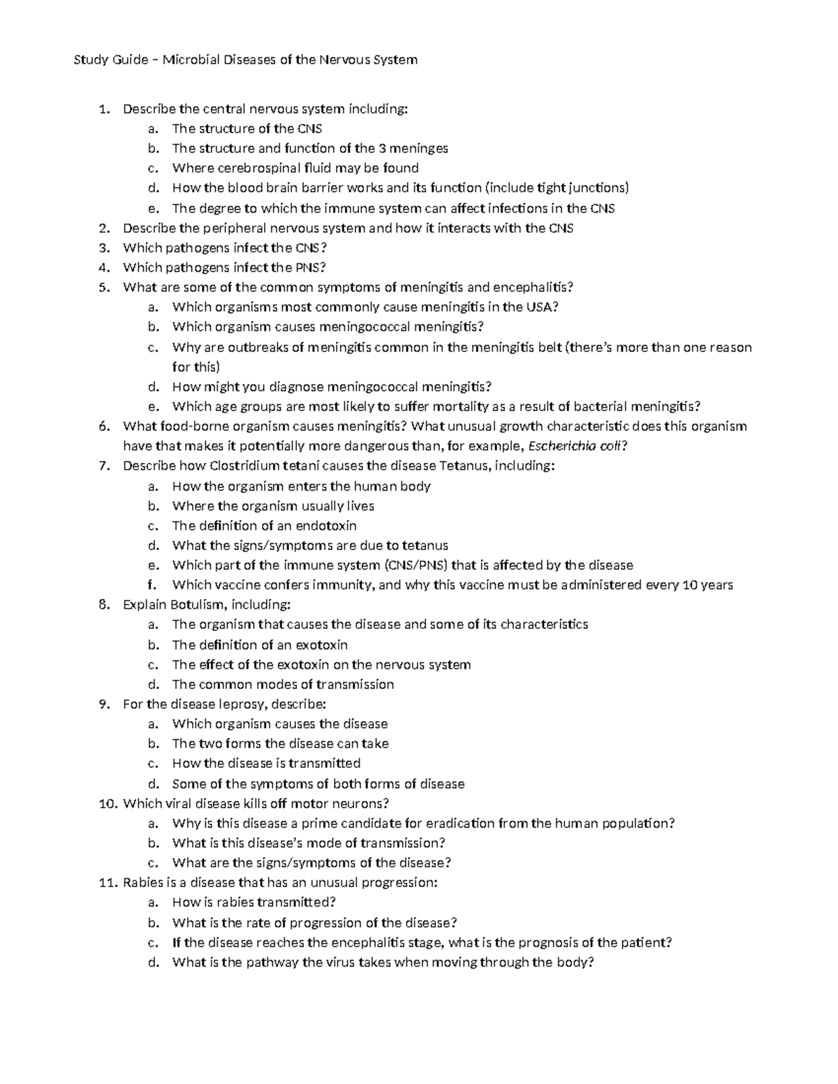 Study Guide: Microbial Diseases of the Nervous System (22) - Studocu