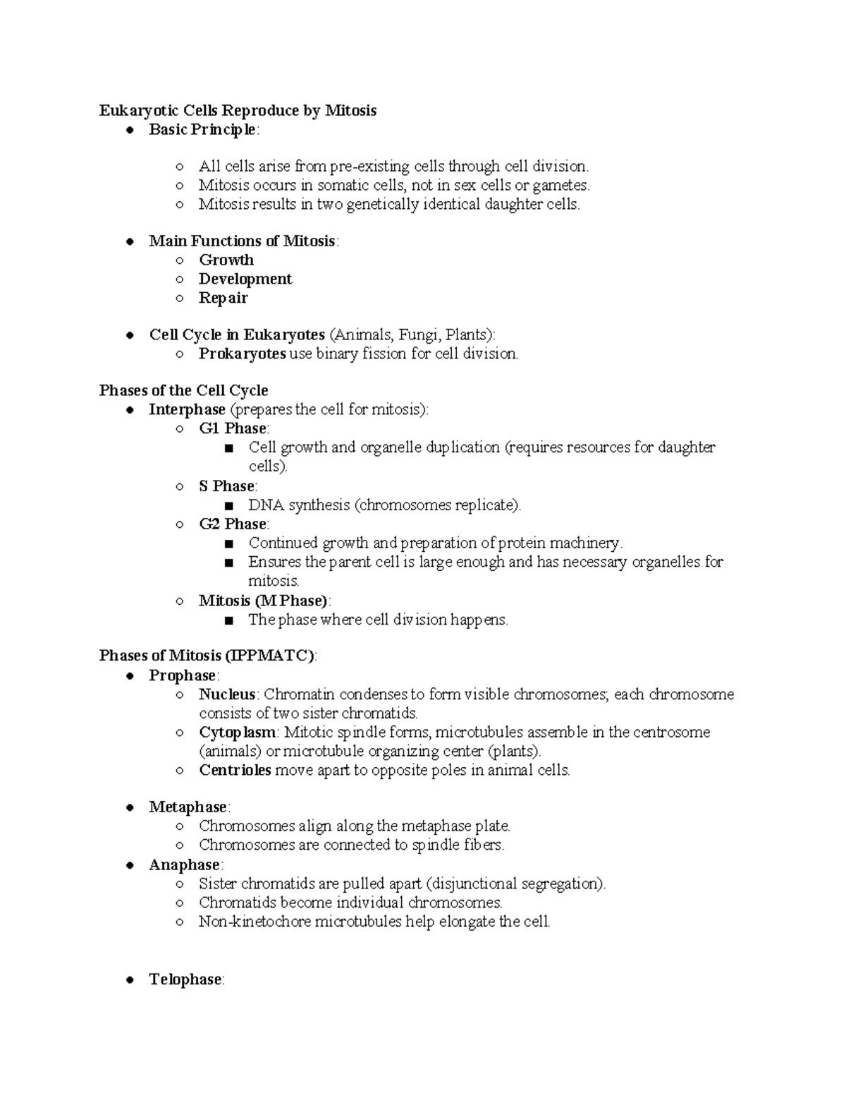 Test 3 Notes: Mitosis, Cell Cycle, and Cancer Biology - Studocu