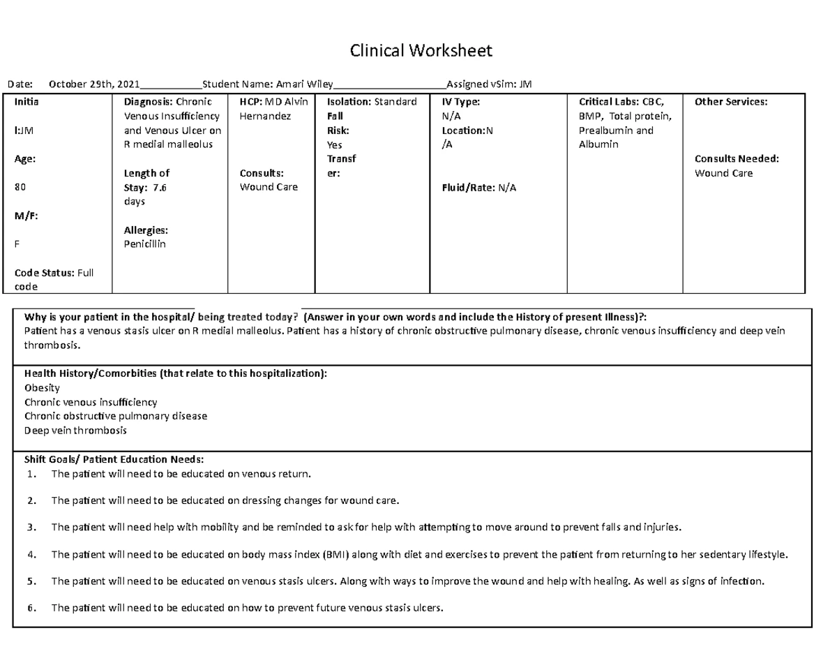 Nursing Care Plan Packet-1: Guidelines for Clinical Worksheets and ...