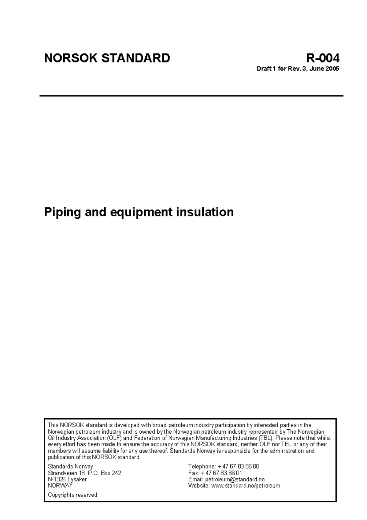 NORSOK R-004: Piping and Equipment Insulation Standard (Rev. 3) - Studocu