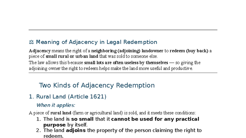 Legal Redemption in Land Sales: Understanding Adjacency Rights (LAW 101 ...