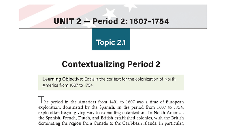 Unit 2: Contextualizing Period 2 - Colonization of North America (1607 ...
