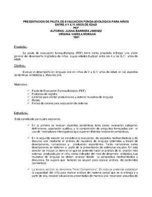 PEFE 7 a 12 con las imagenes - PAUTA DE EVALUACION FONOAUDIOLOGICA PARA ...