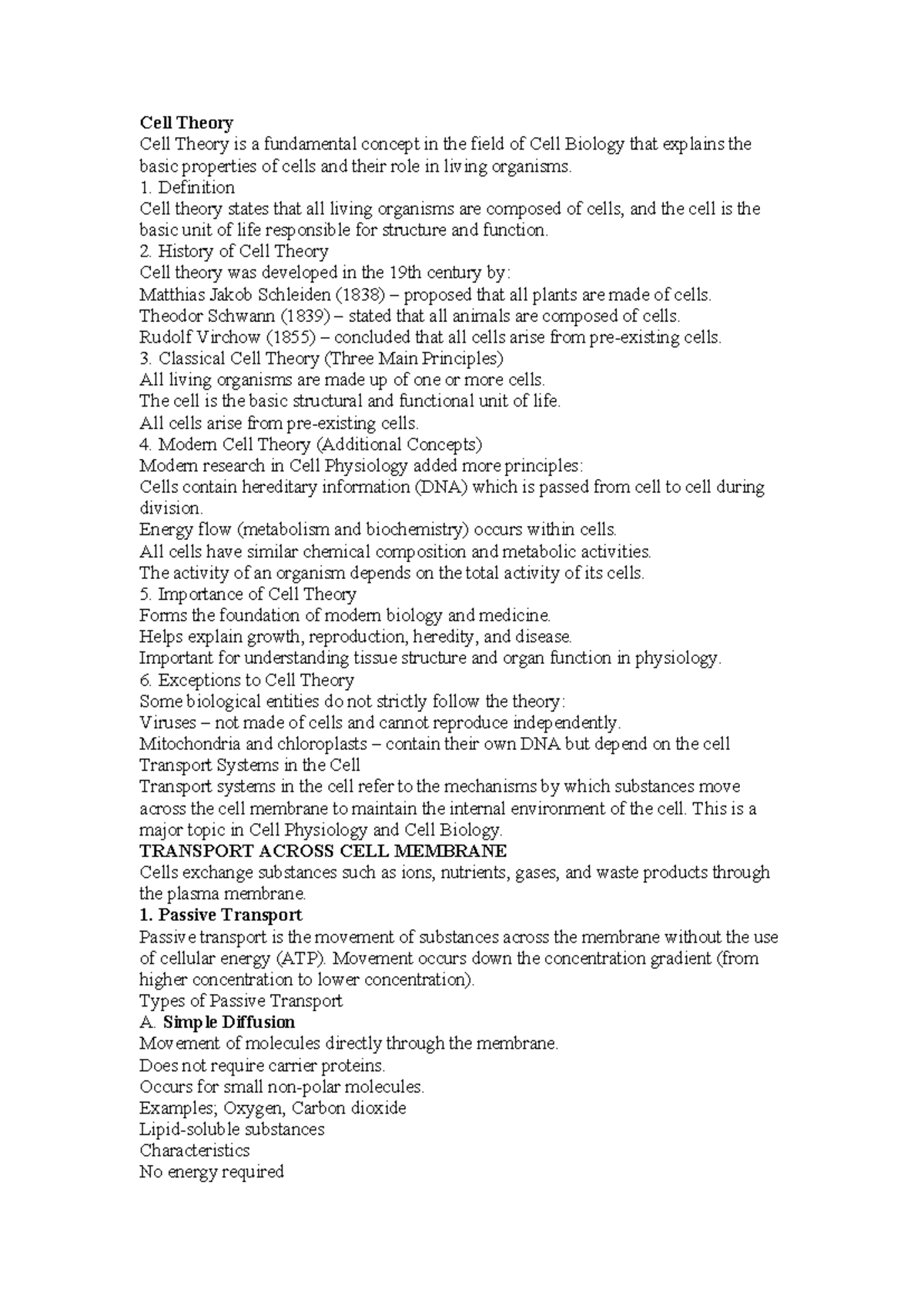 Cell Theory and Transport Mechanisms in Cell Biology (CB 101) - Studocu