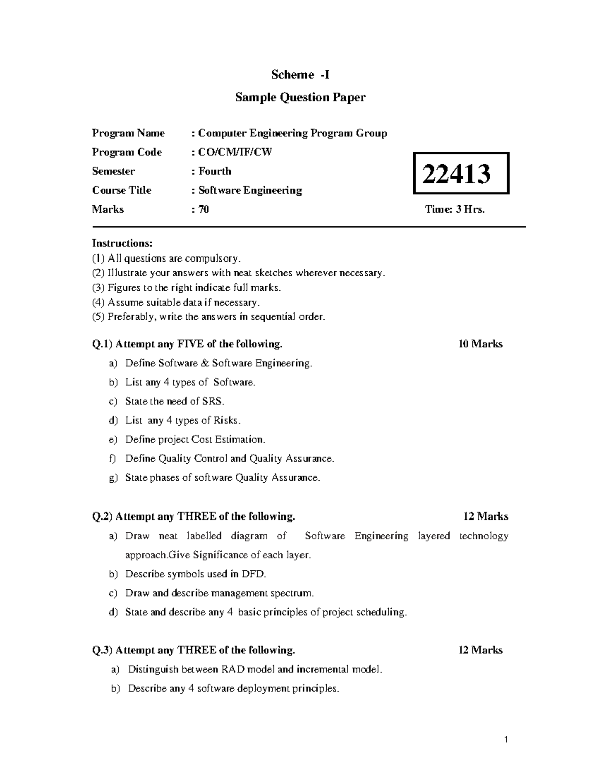 Software Engineering Question Paper - Scheme -I Sample Question Paper Program Name : Computer ...