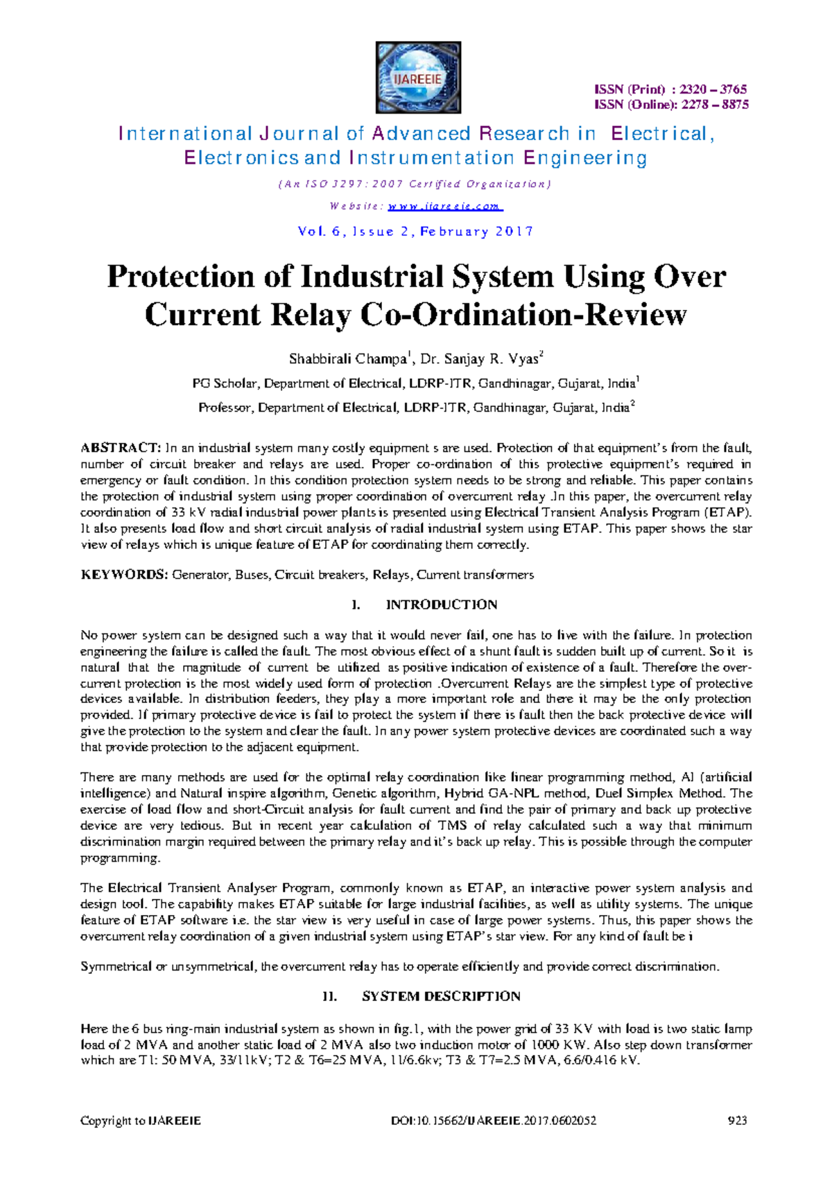 Overcurrent Relay Coordination in Industrial Systems Using ETAP - Studocu