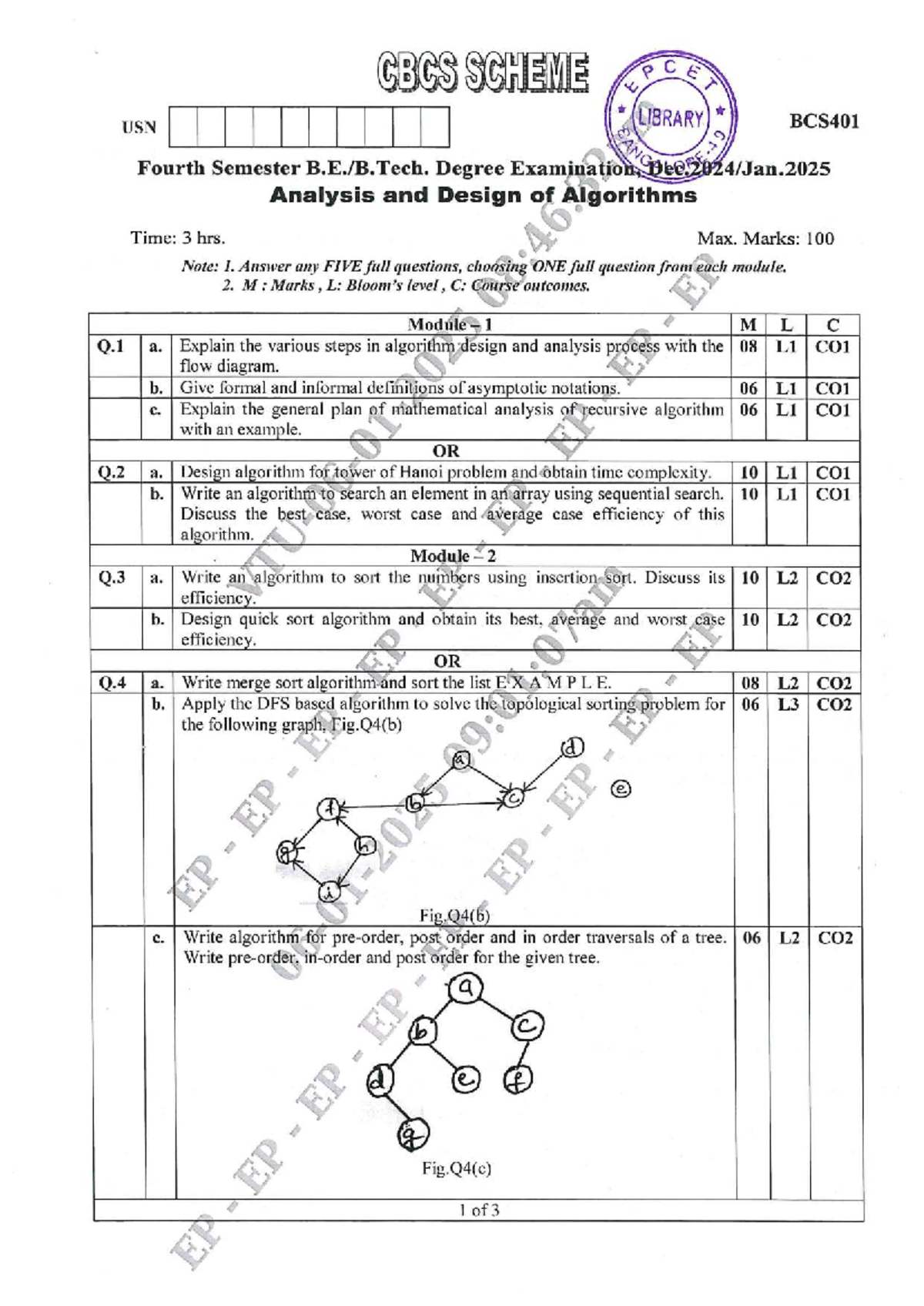 BCS401 Fourth Semester Exam: Analysis and Design of Algorithms - Studocu