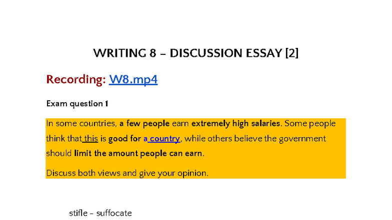 Writing 8 – Discussion Essay - WRITING 8 – DISCUSSION ESSAY [2 ...