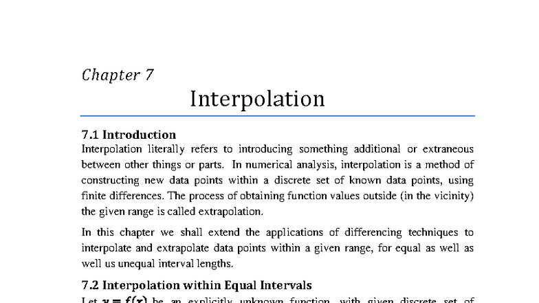 Chapter 7: Interpolation Techniques in Numerical Analysis - Studocu