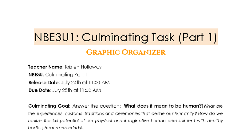 NBE3U1: Culminating Task Part 1 - Graphic Organizer & Reflections on ...