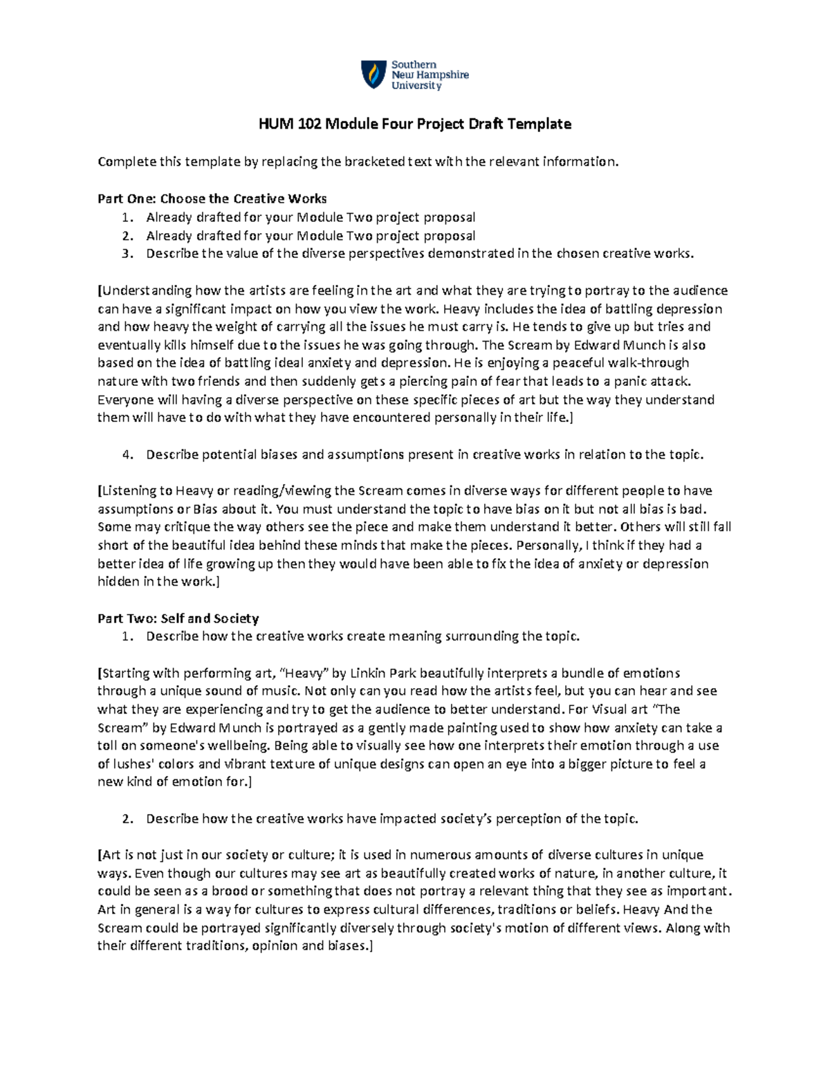 HUM 102 Module Four Project: Analyzing Creative Works & Society - Studocu