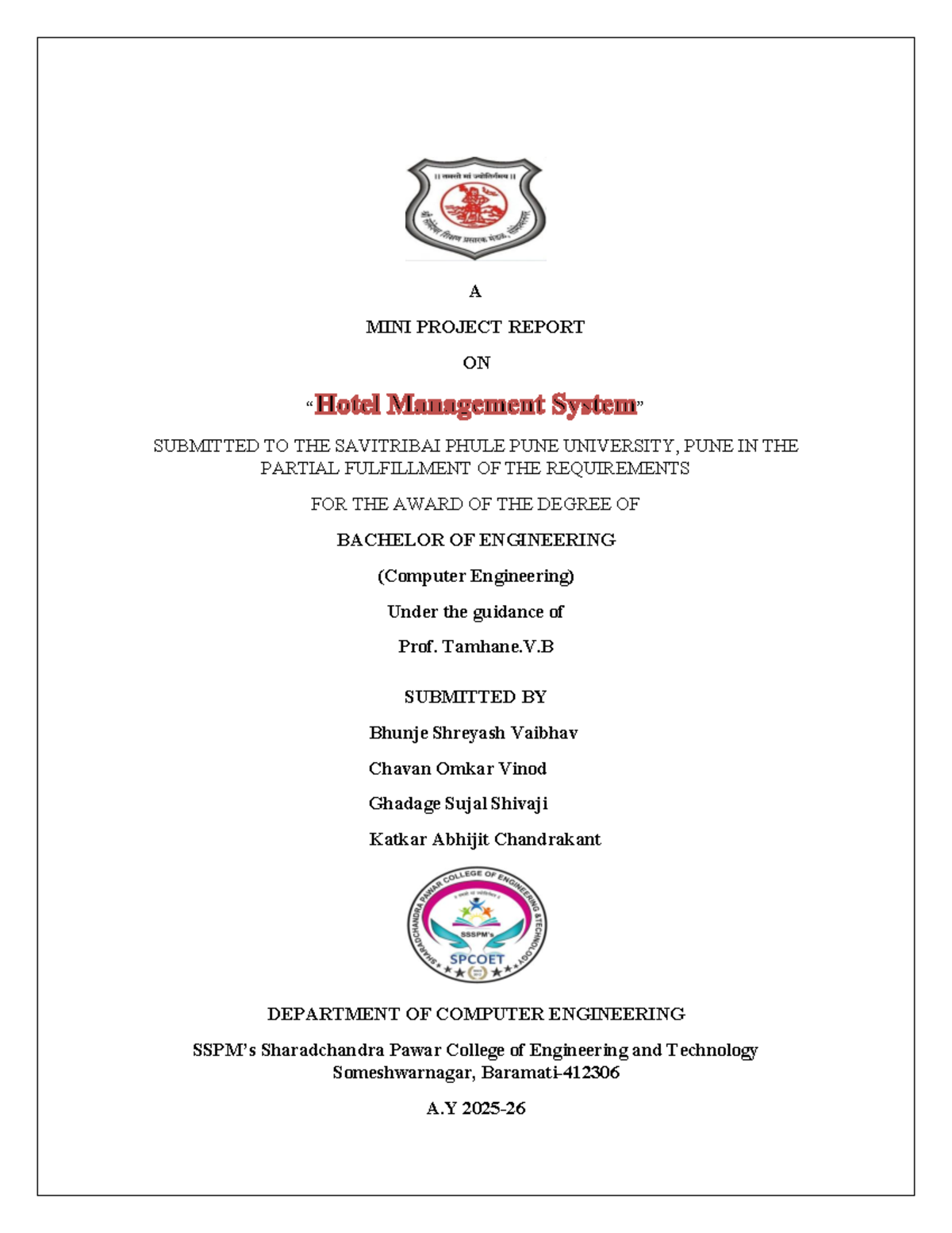 Java Mini Project Report: Hotel Management System (B.E. Comp Engg) - Studocu