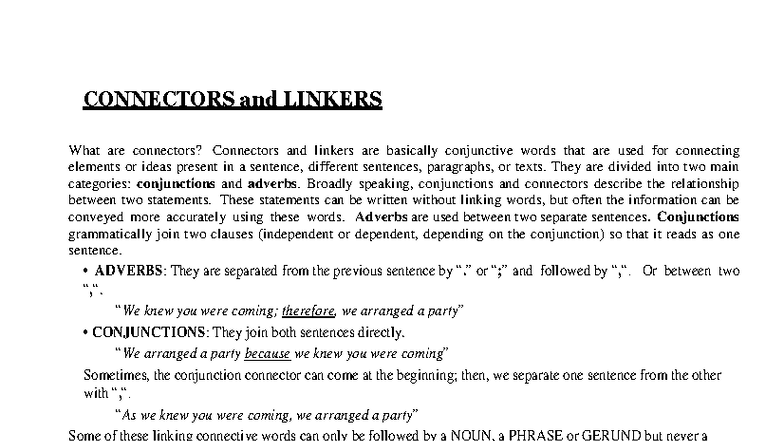 CONNECTORS and LINKERS: Understanding Their Use in English - Studocu
