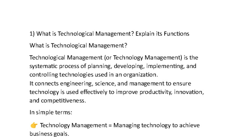 Technological Management & Scientific Management Overview (Course Code ...