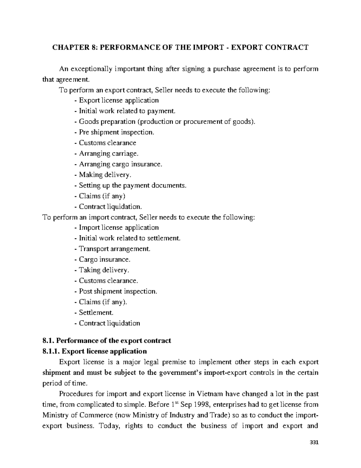 CHAPTER 8: EXECUTION OF IMPORT-EXPORT CONTRACTS IN VIETNAM - Studocu