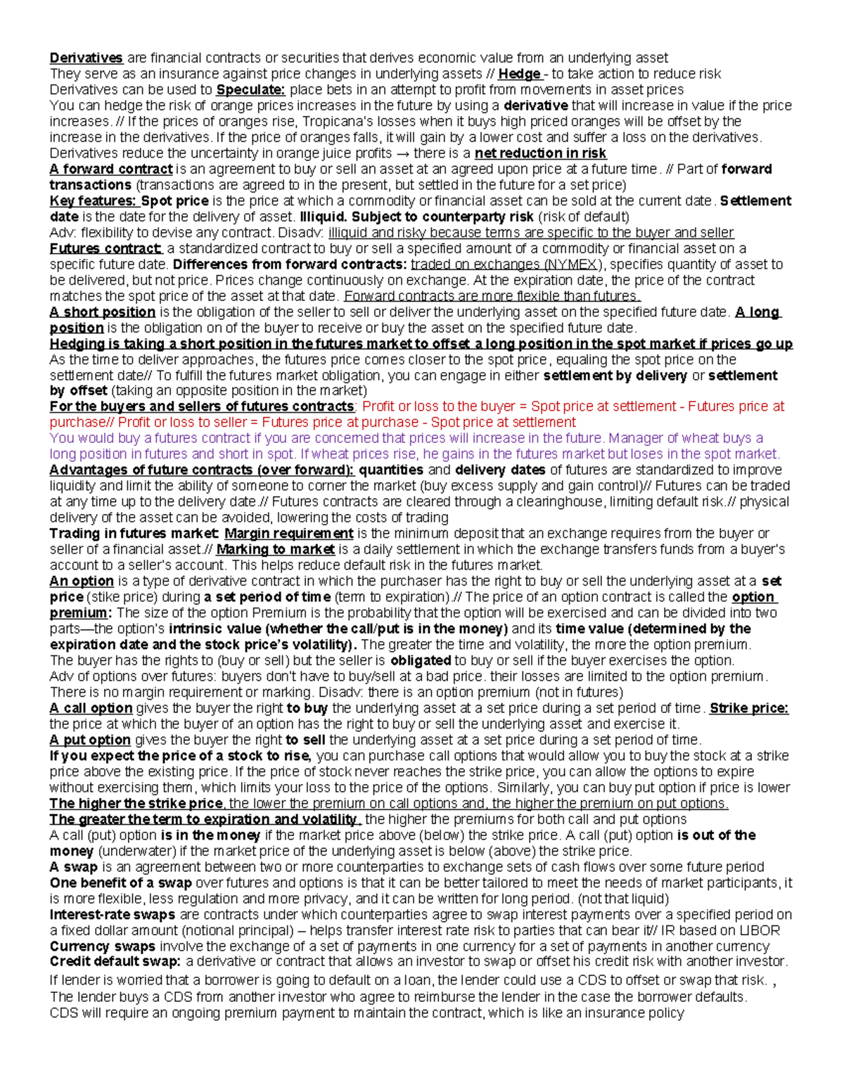 FBE Midterm 2 Study Guide: Understanding Derivatives and Risk ...