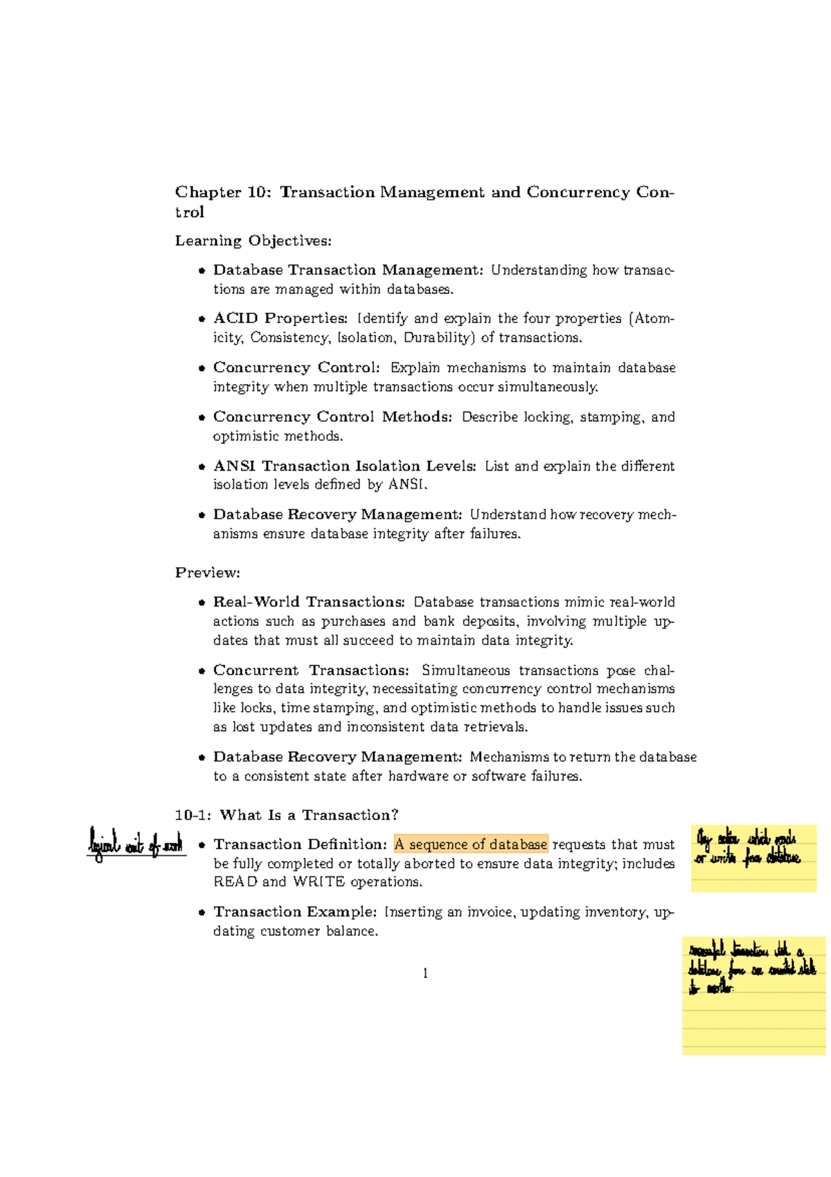 CMPG 321 Final Exam Notes: Transaction Management & Concurrency Control ...
