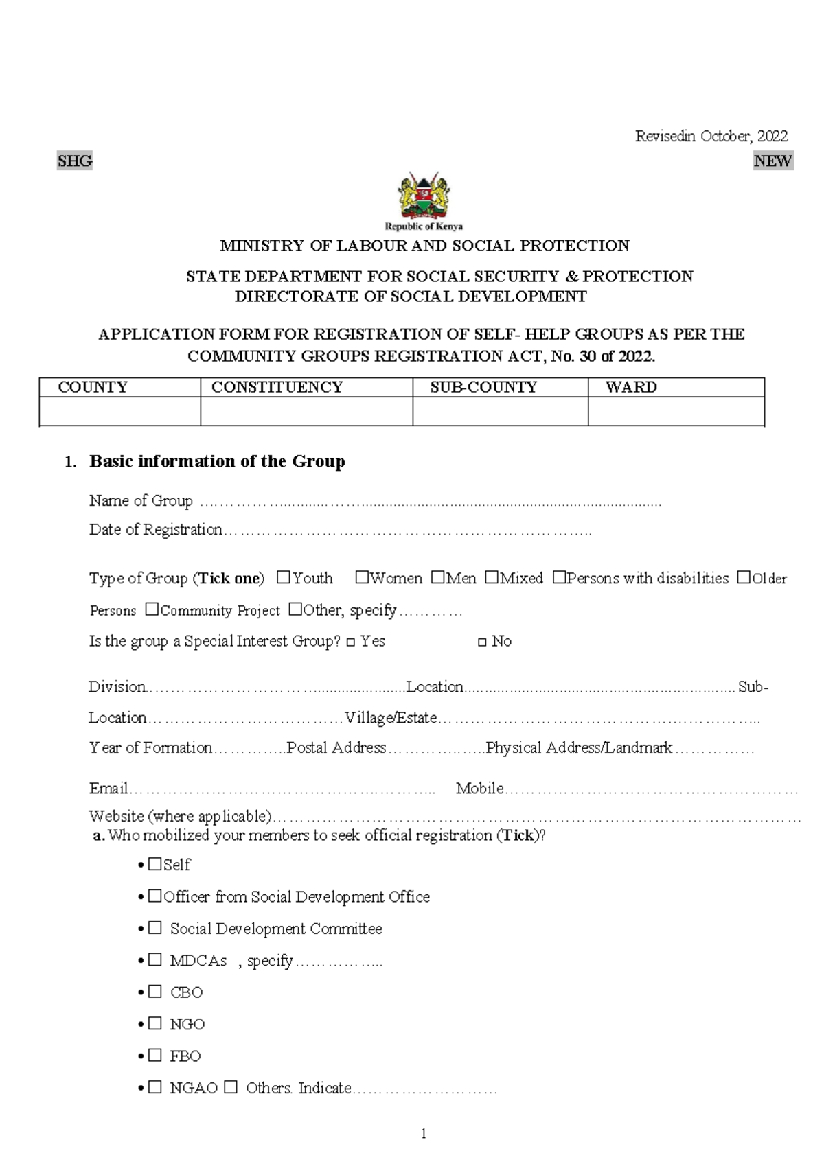 Self-Help Group Registration Form - SHG 2022 Application - Studocu