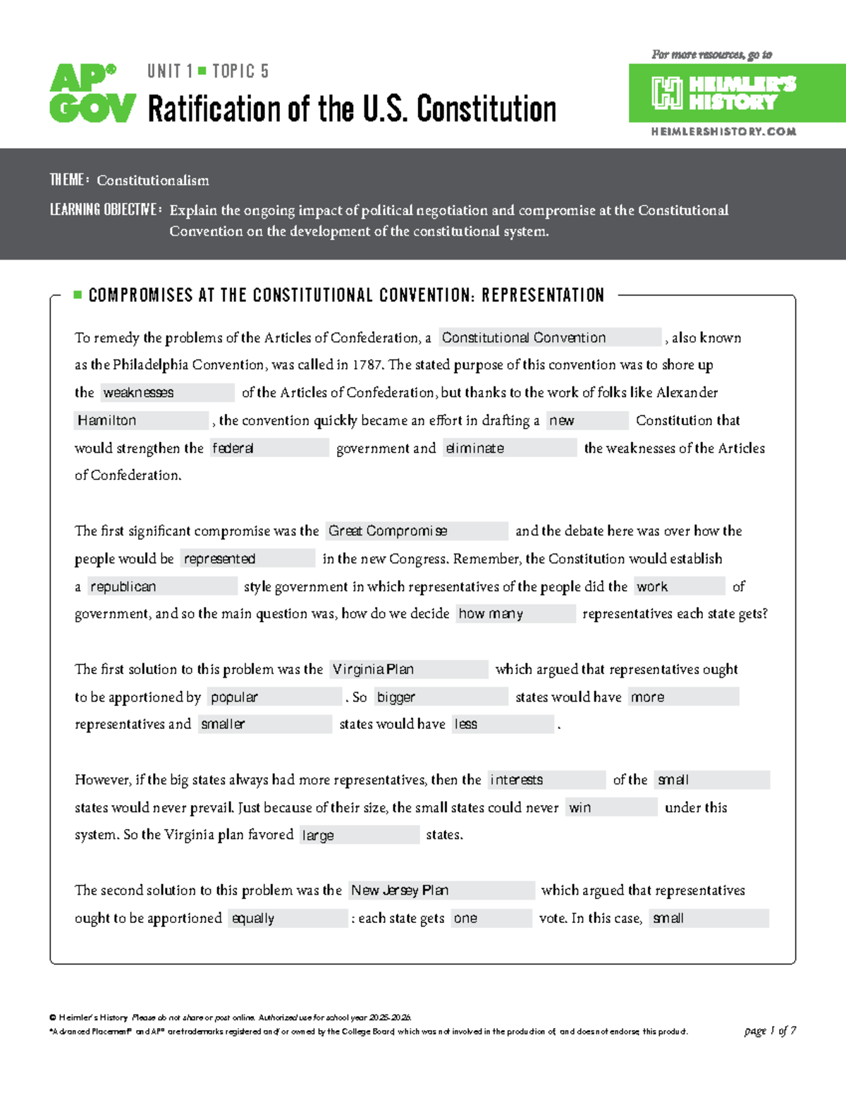 Ratification of the U.S. Constitution: Compromises & Negotiations ...