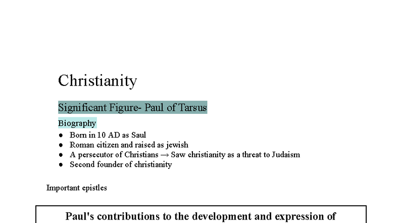 SOR HSC Notes: Christianity and Paul's Influence on Early Faith - Studocu