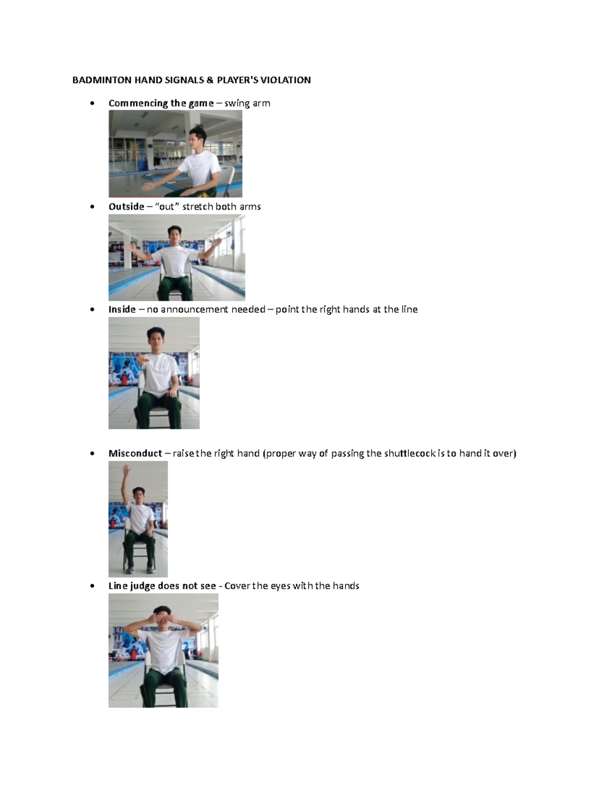 Badminton Hand Signals - BADMINTON HAND SIGNALS & PLAYER'S VIOLATION ...
