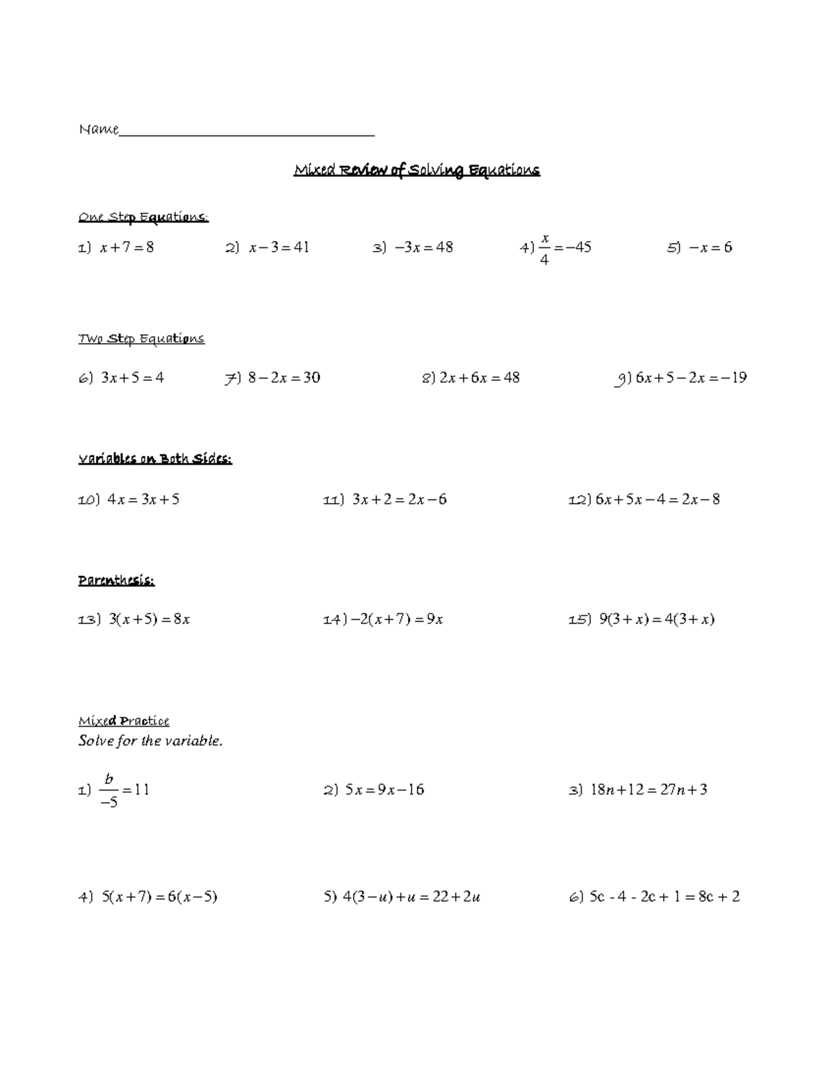 Solving Equations Review - Geo: Mixed Practice & Solutions - Studocu