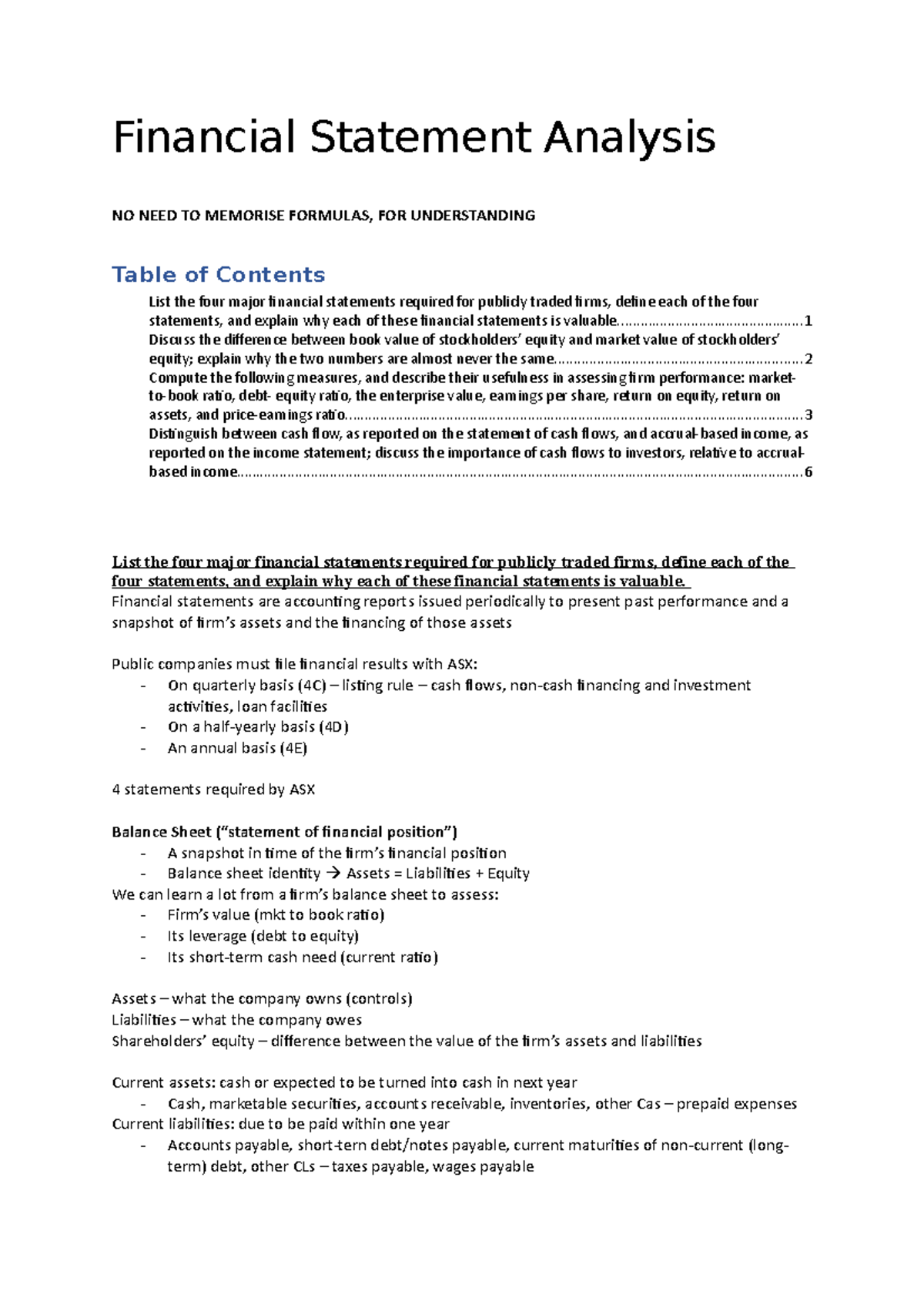 1. Financial Statement Analysis ...