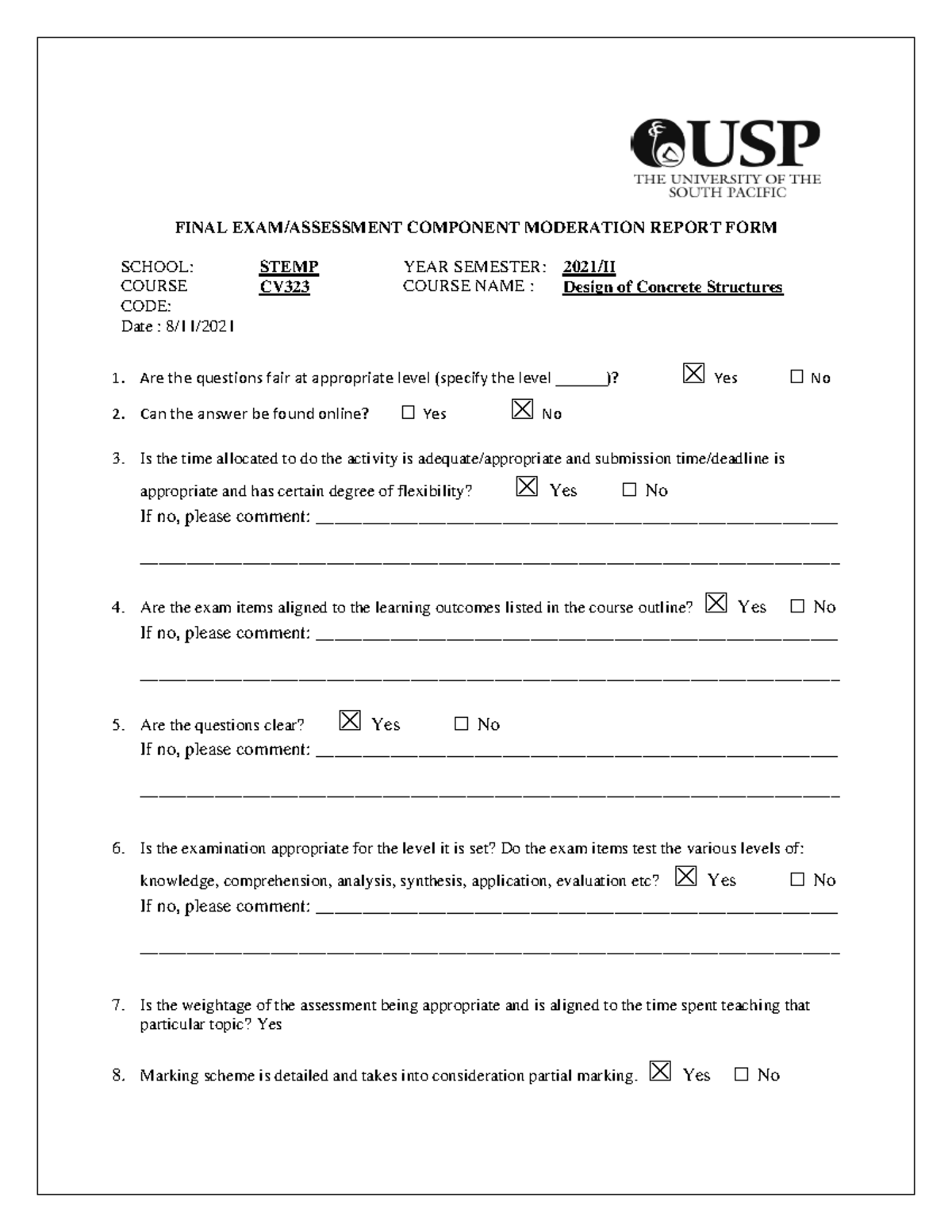 CV323 2021 - Exam Papers - FINAL EXAM/ASSESSMENT COMPONENT MODERATION ...