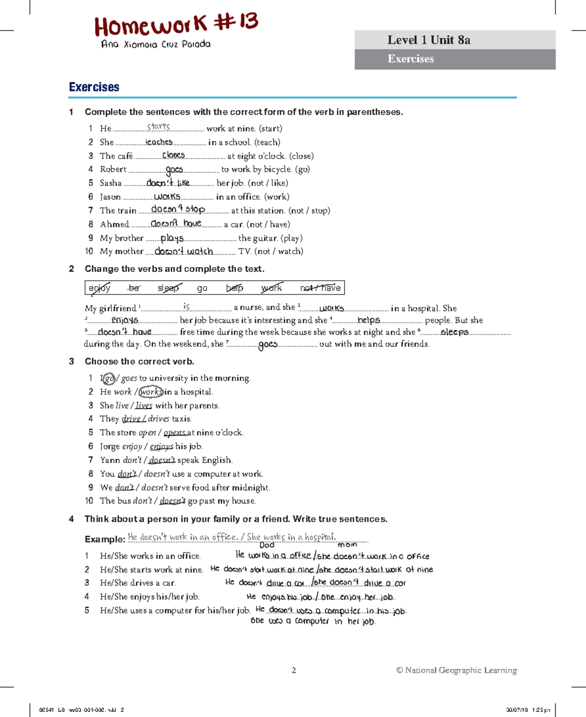 8a - Level 1 Practice Exercises for Verb Forms - Studocu