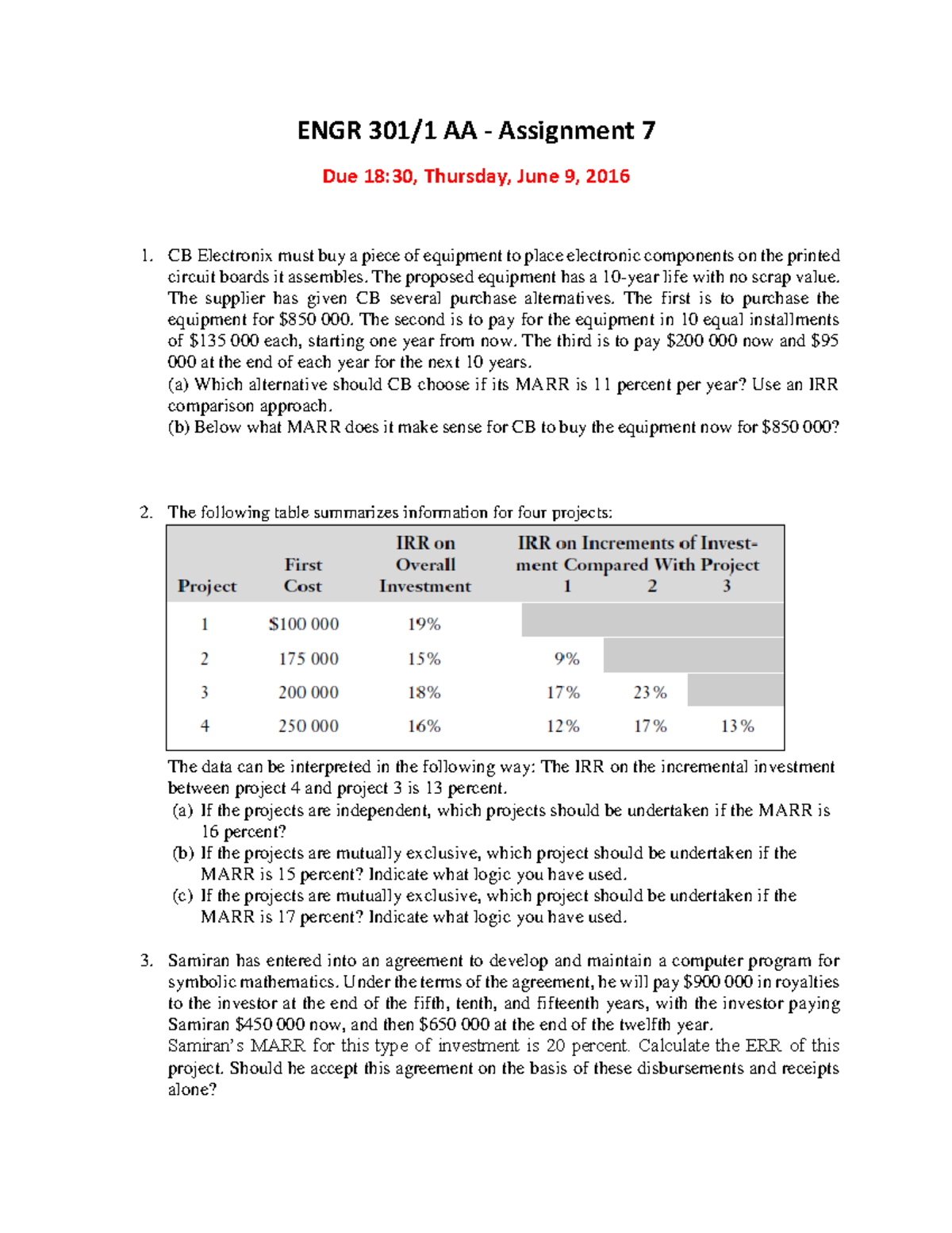 Assignment 7 Seminar assignments - ENGR 301/1 AA - Assignment 7 Due 18: ...