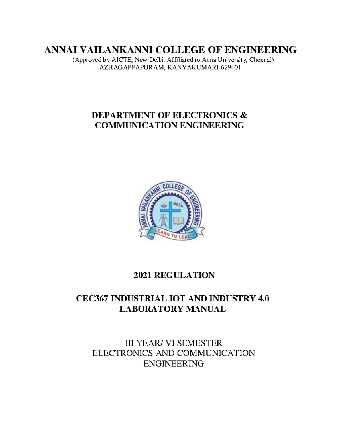 CEC367 Industrial IoT & Industry 4.0 Lab Manual – Experiments Guide - Studocu
