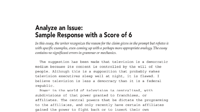 Analyze an Issue & Argument: Sample Responses (Score 6) - Studocu