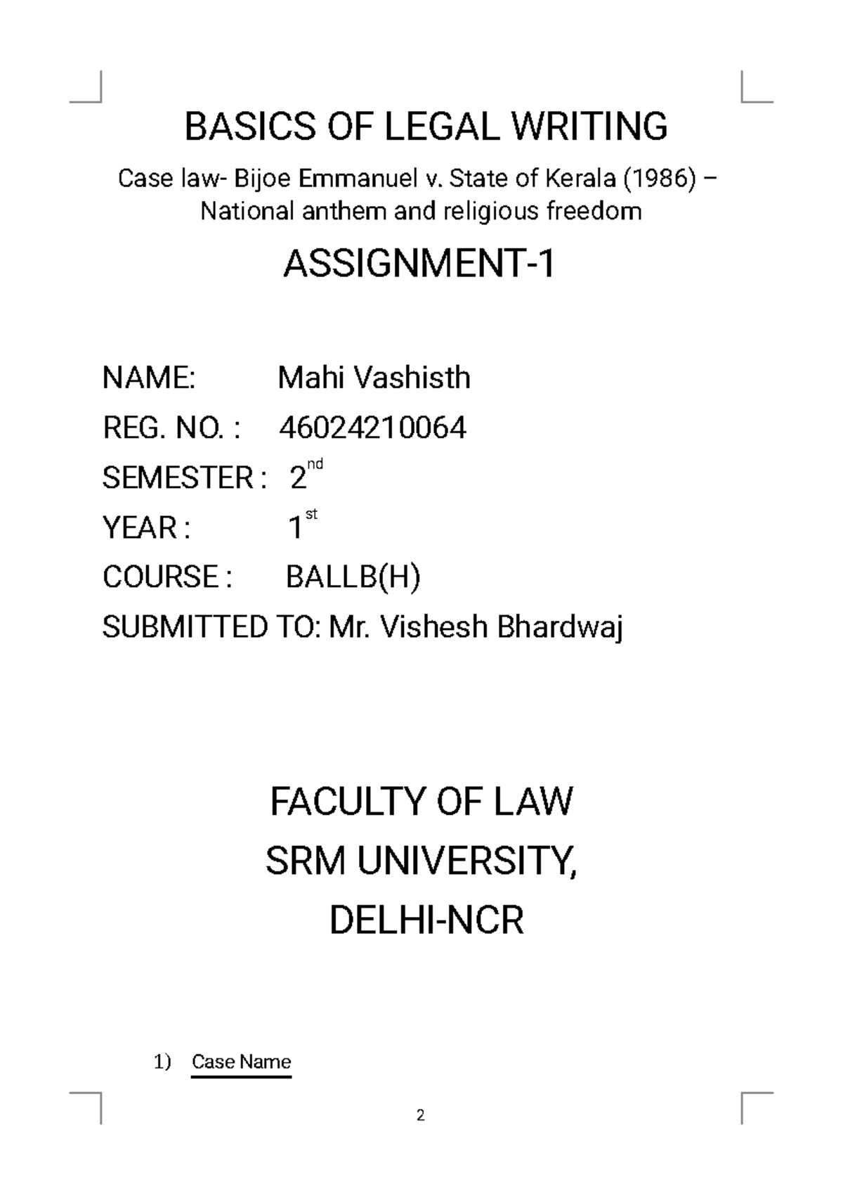BASICS OF LEGAL WRITING: Case Study on Bijoe Emmanuel v. State of ...