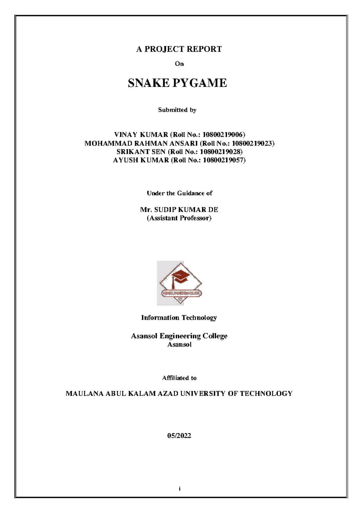 Snake Game Project Report - Development in Python (Snake Pygame) - Studocu
