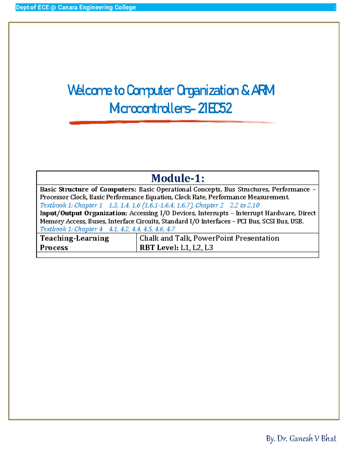 CO ARM 21EC52: Basic Structure of Computers & Performance Concepts ...