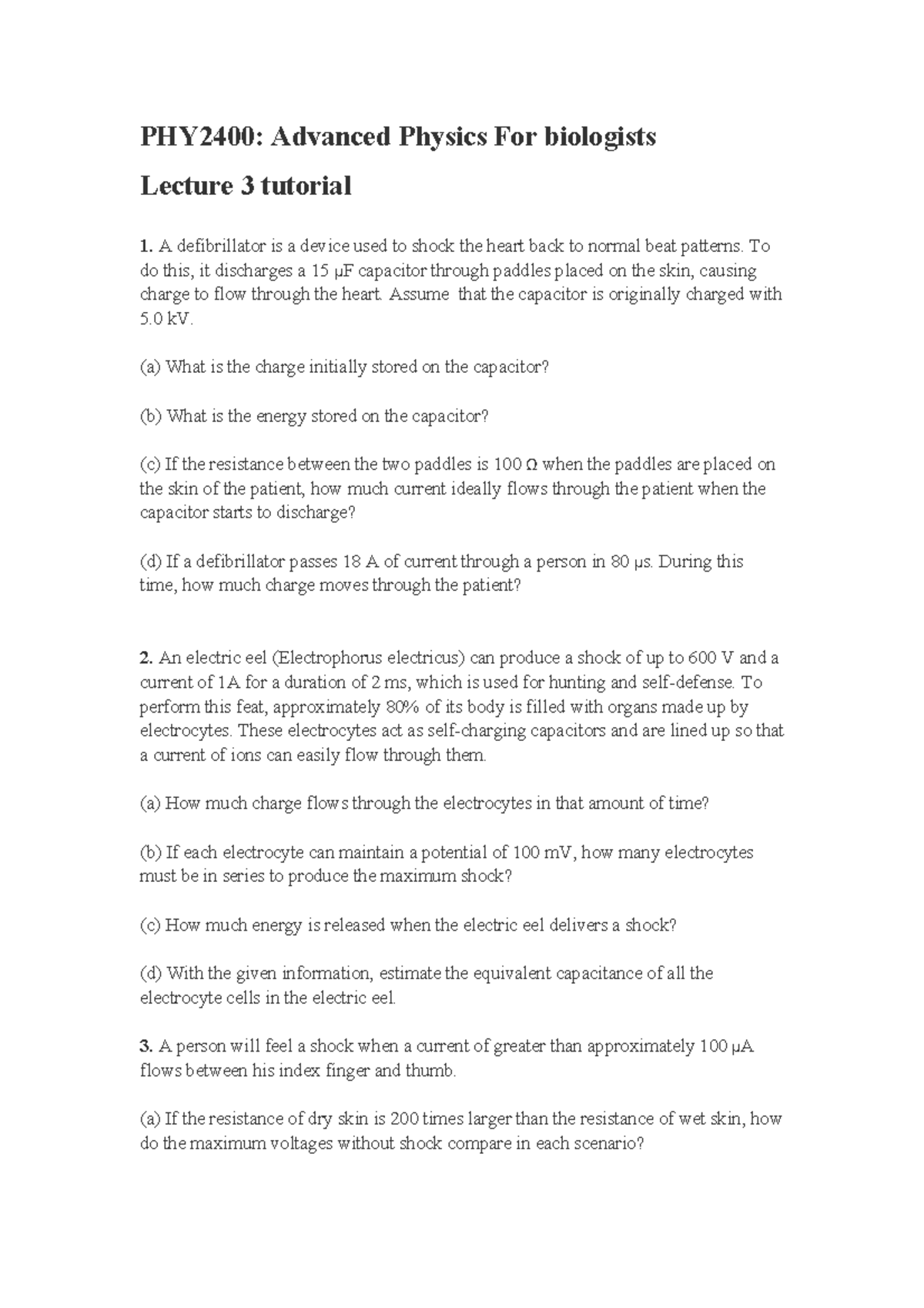 PHY2400: Advanced Physics Tutorial 3 - Questions & Solutions - Studocu
