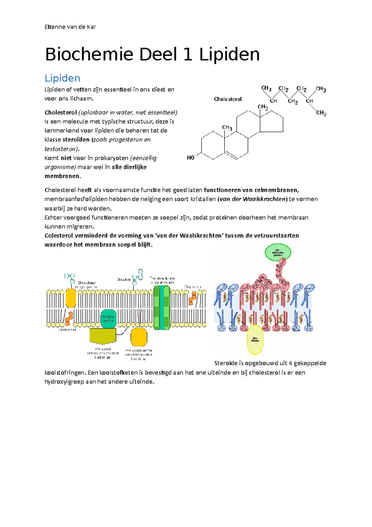 Biochemie Deel 1: Lipiden en Cholesterol Functies en Werking - Studocu