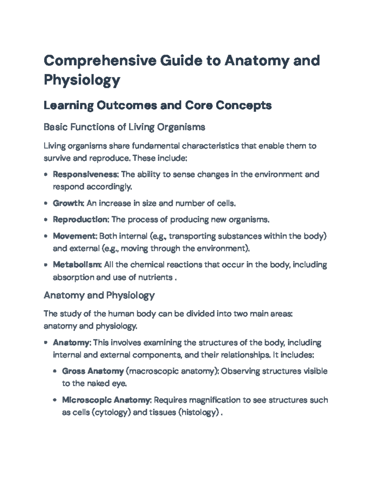 Comprehensive Study Guide: Anatomy & Physiology Fundamentals ...