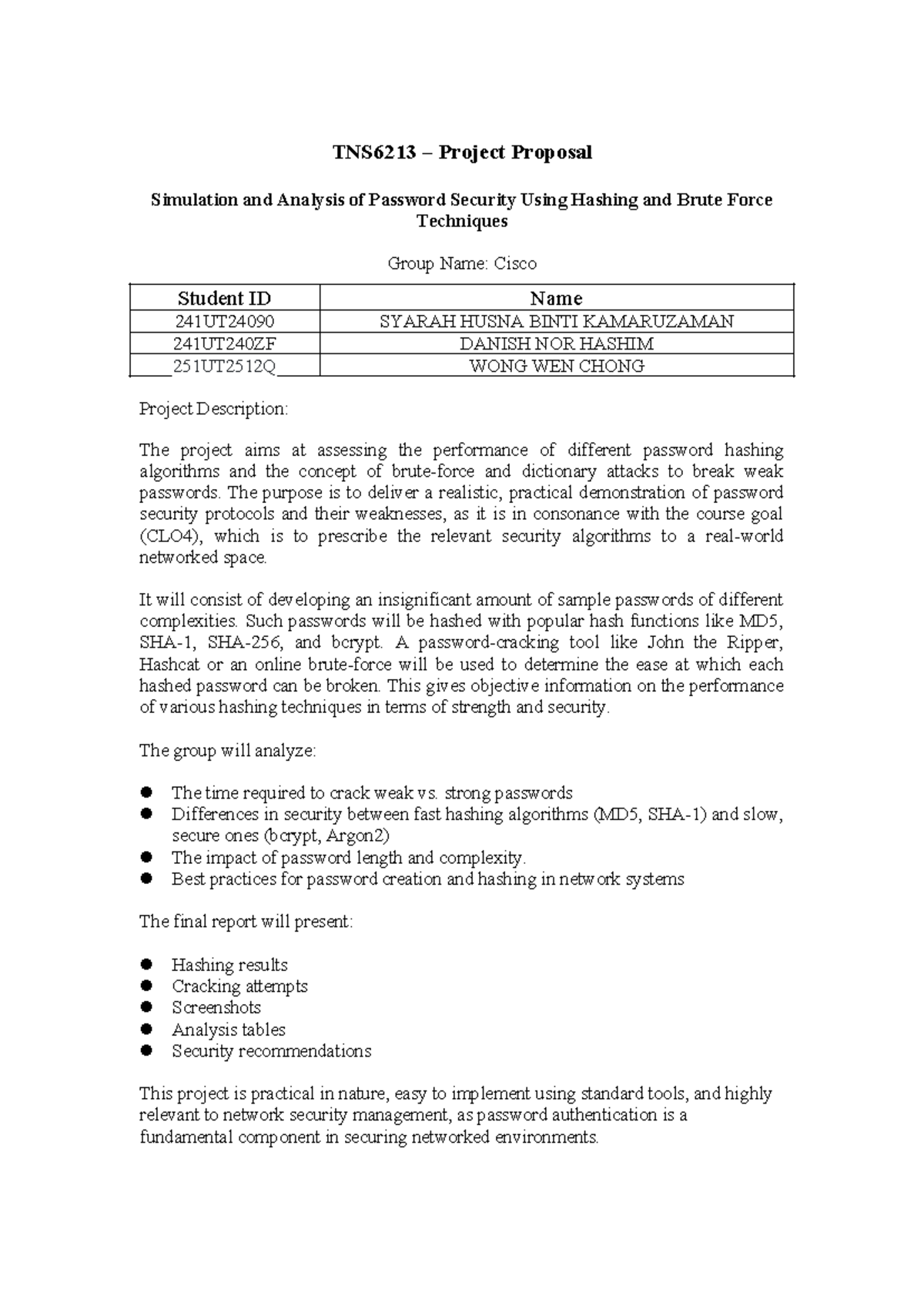 TNS6213 – Project Proposal on Password Security Analysis - Studocu