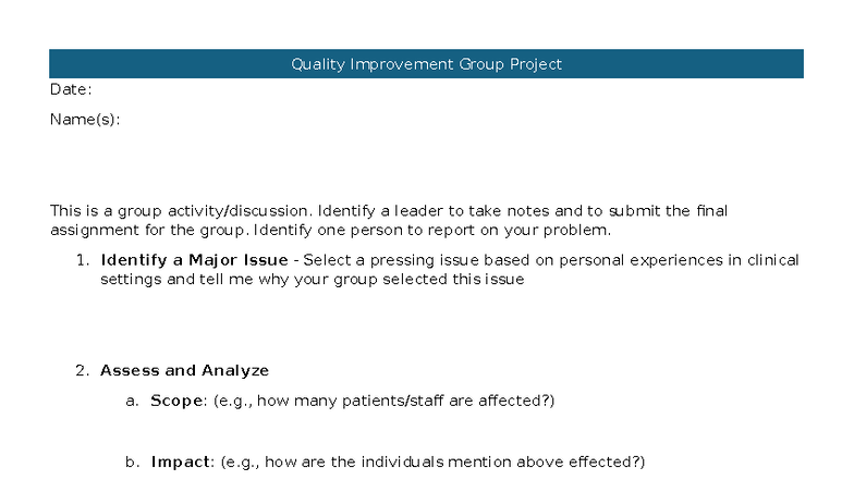 Quality Improvement Group Project (QI 101) - Team Activity Guide - Studocu