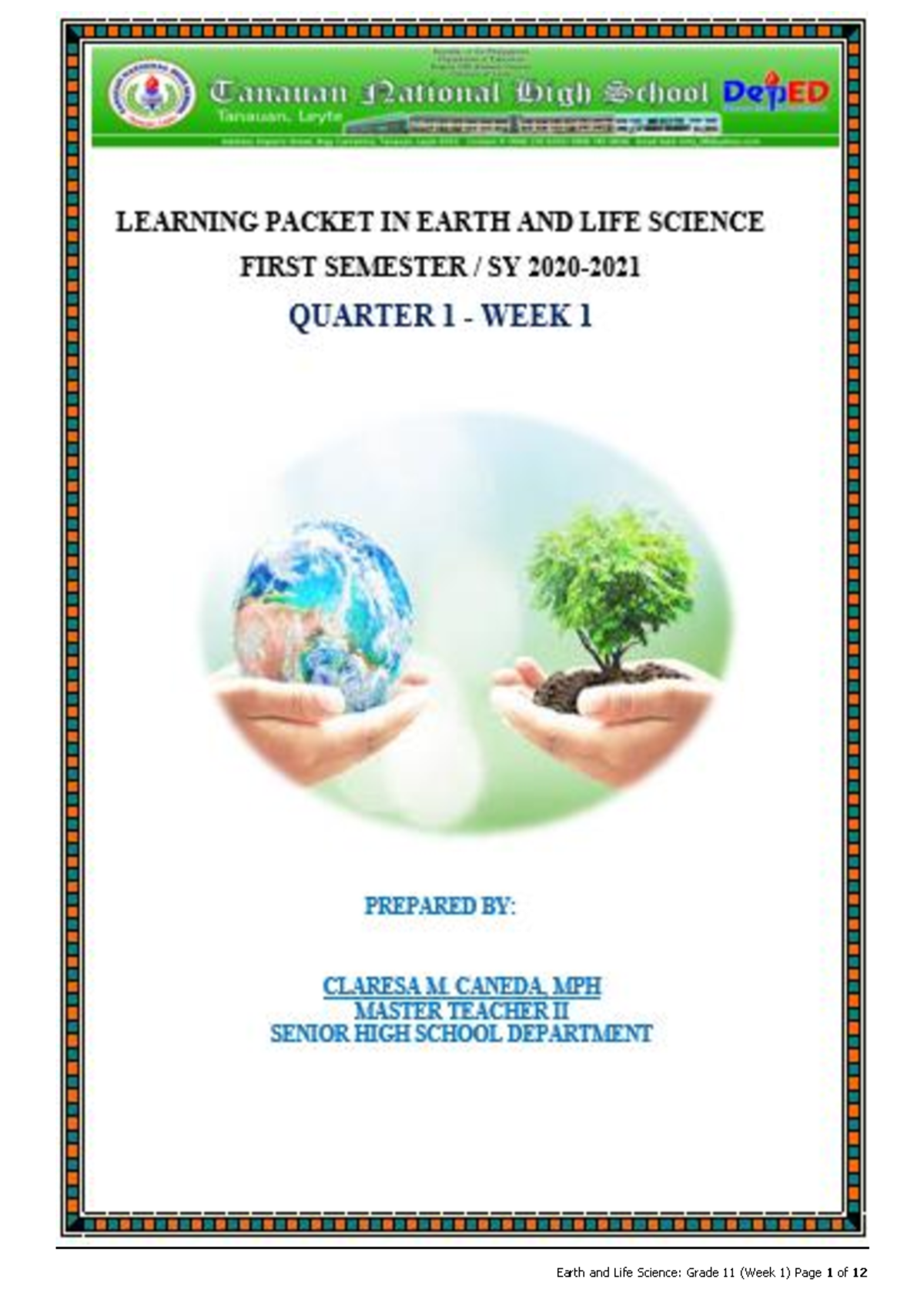 Earth and Life Science Learning Packet - Week 1 (Grade 11 HUMSS) - Studocu
